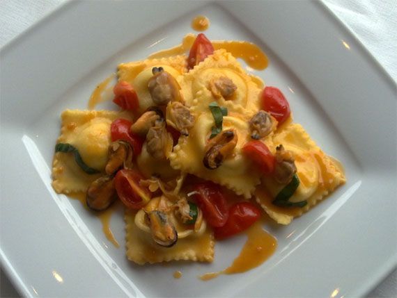 Seabass Ravioli With Stewed Mussels and Clams